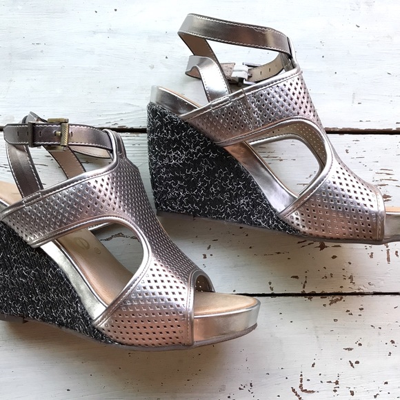 Nicole | Shoes | Nicole Brand Pewter Wedge Sandals | Poshmark